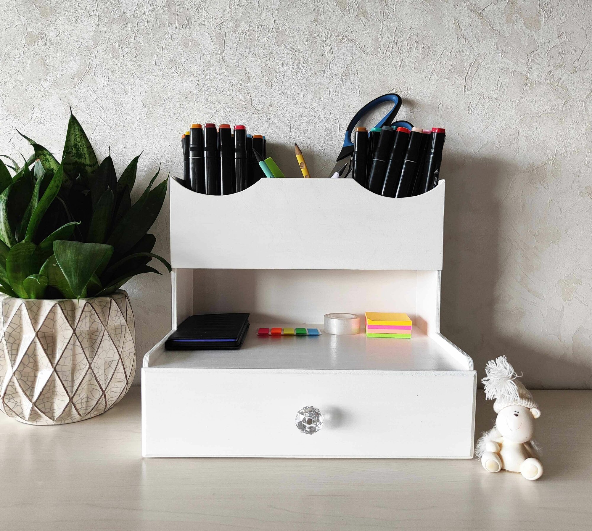 Органайзер настольный для канцелярии, подставки для ручек, дерево, белый