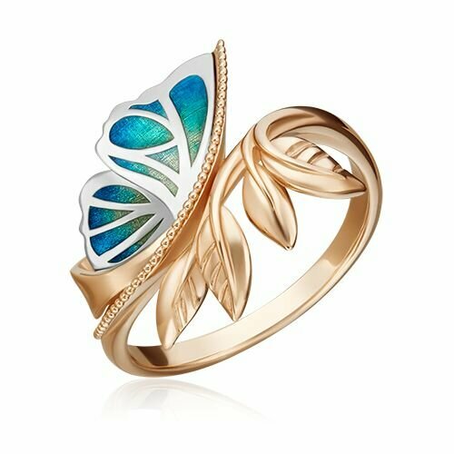 Кольцо, комбинированное золото, 585 проба, родирование, эмаль