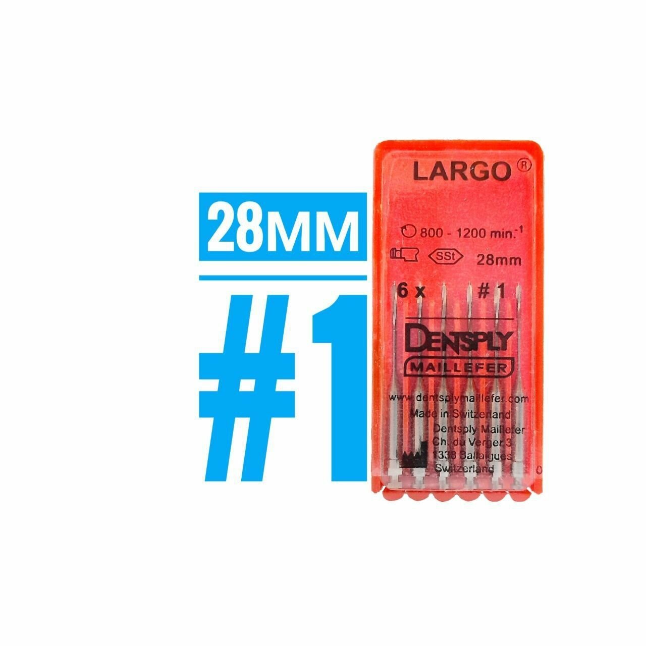 Dentsply Maillefer Peeso reamers (Largo) (развертка корневая) №1 (28ММ) уп 6 ШТ Корневые дрильборы для углового наконечника, имеют удлиненную рабочую часть, переходит в жесткий стержень, NeoHealth.