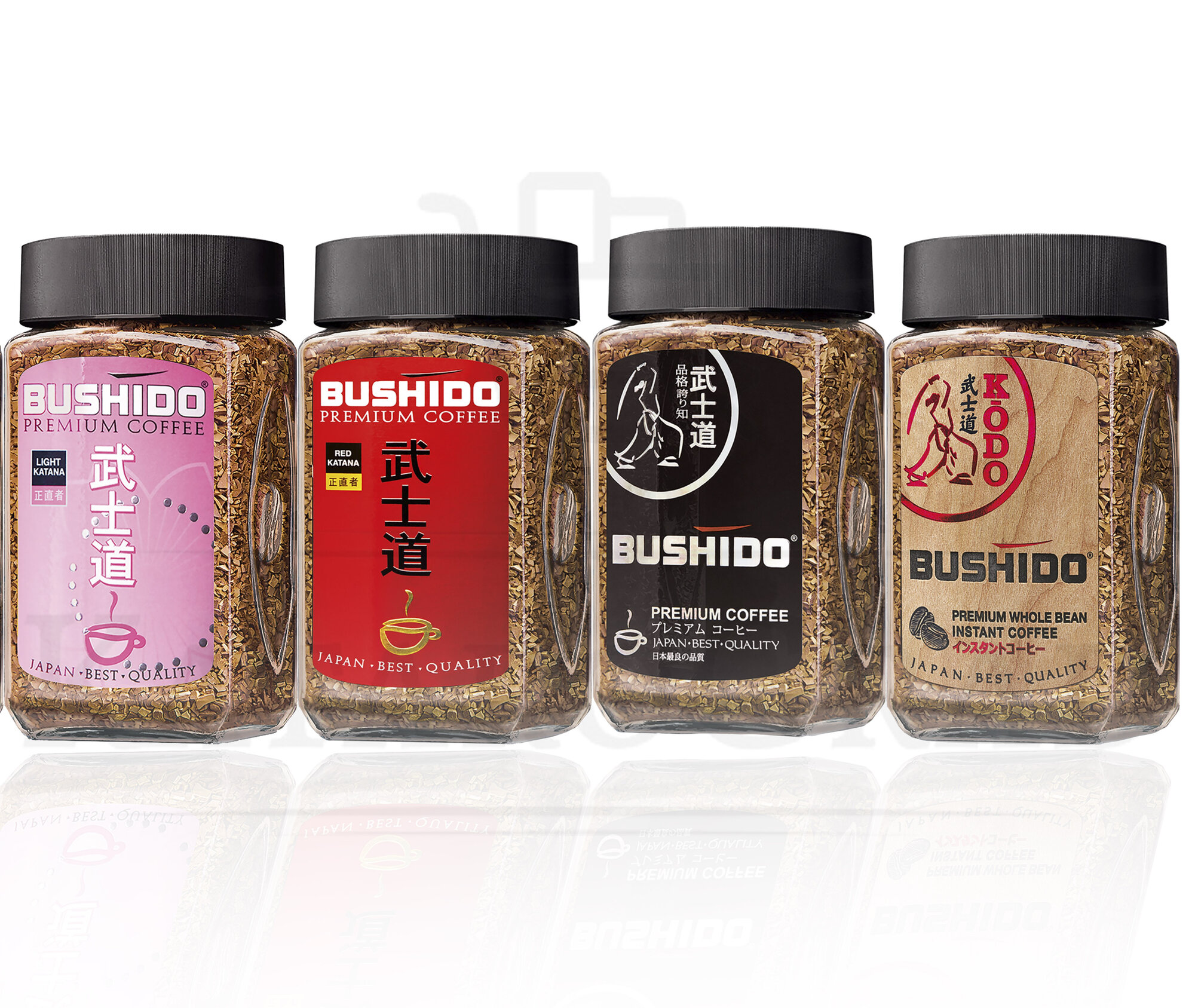 Кофе растворимый Bushido в наборе (Light, Red, Black, Kodo), 4шт Швейцария