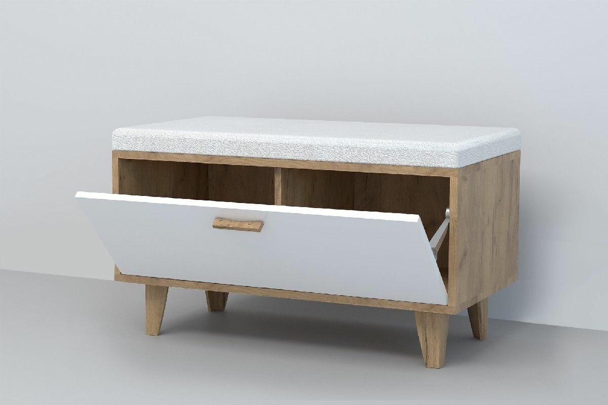 Обувница "Эго" ОБ-1 (НГ) Дуб Крафт Золотой/Белый Глянец, на ножках