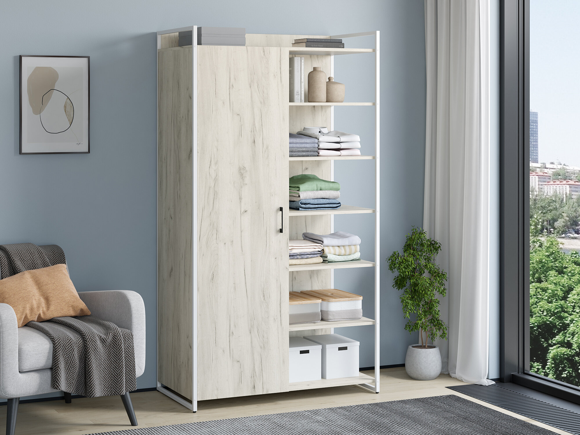 Шкаф Урбан Лофт 02 Белый/Дуб крафт белый