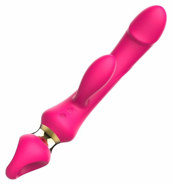 Розовый вибратор-кролик с ручкой-кольцом 24,6 см I