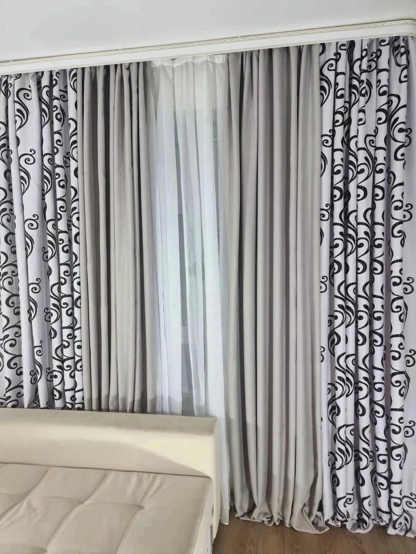 Шторы блекаут, двойные, плотные, непрозрачные, серые, 3x2.75 м