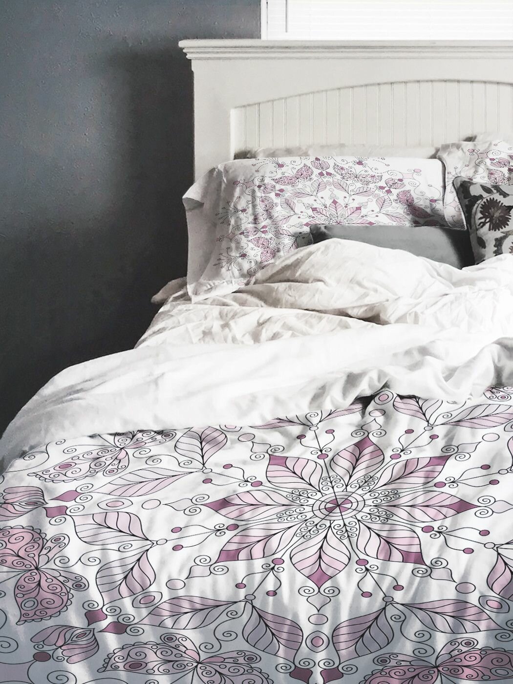 Постельное белье 2 спальное Ambesonne "Бабочки в лепестках" евро комплект, пододеяльник 200x220 см, наволочки 50х70 см