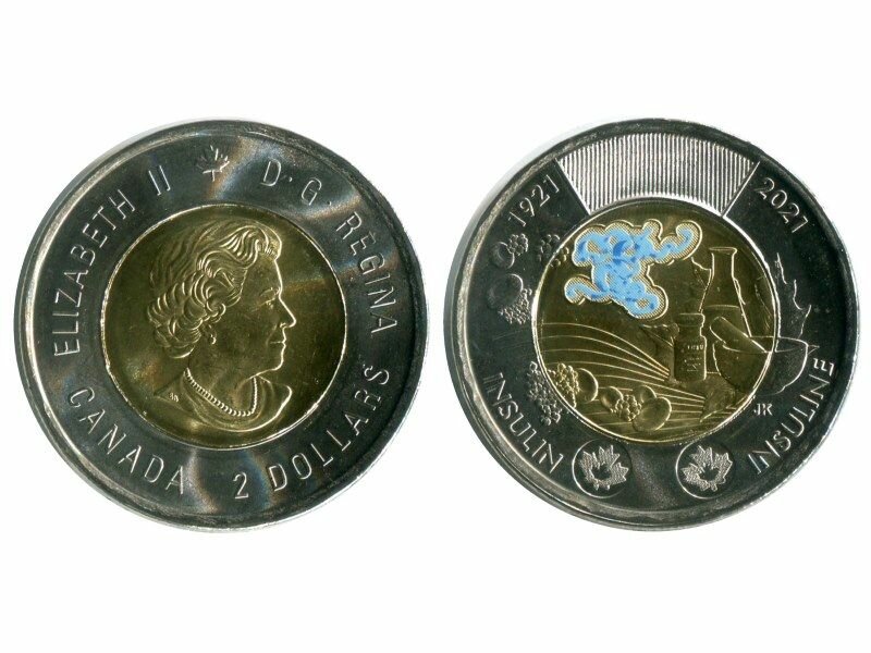 2 доллара Канады 2021 г. Открытие инсулина цветная