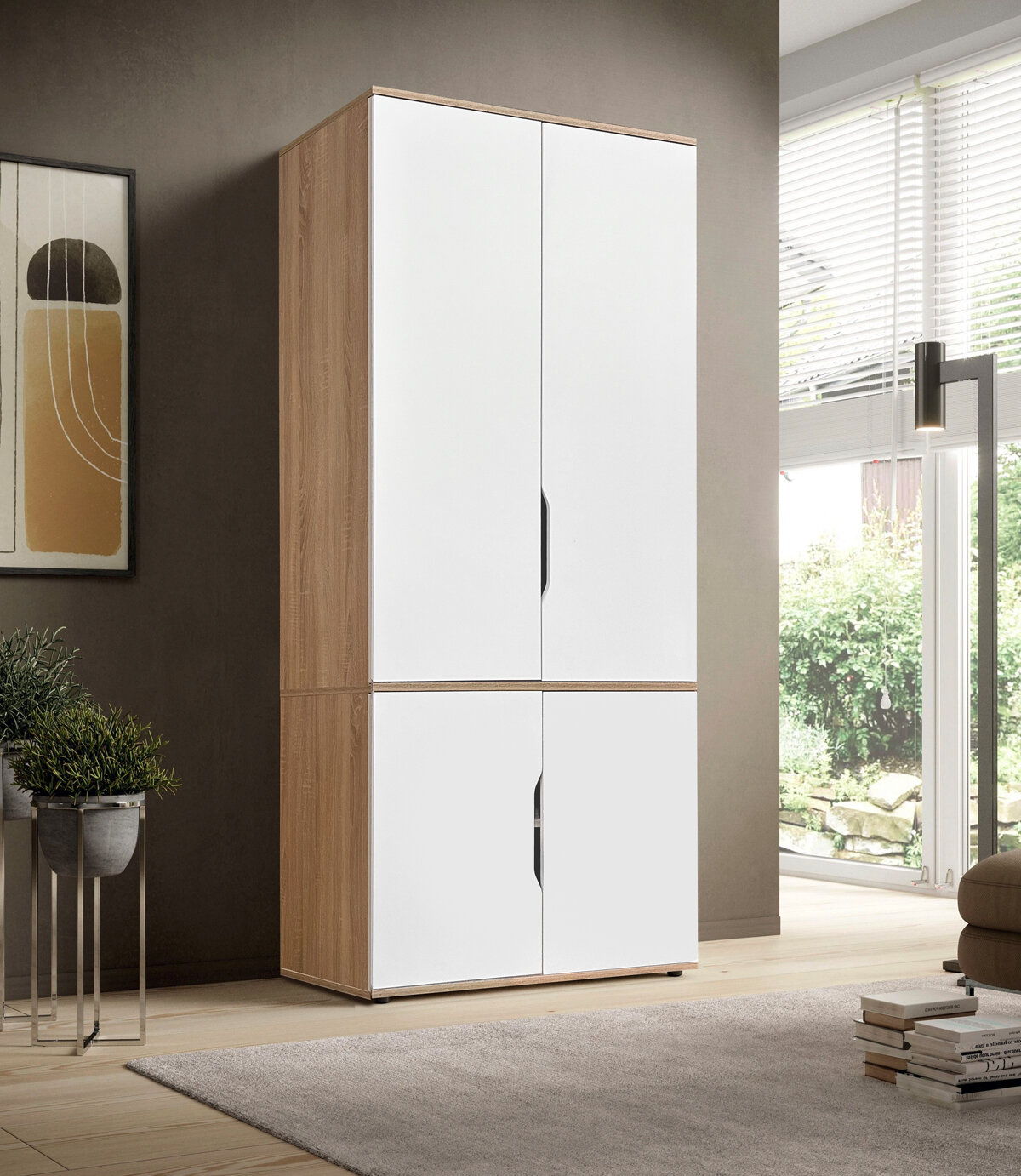 Шкаф распашной ШК-19, 190х80х49 см, 4 двери, цвет Дуб сонома/Белый шагрень, ЛДСП