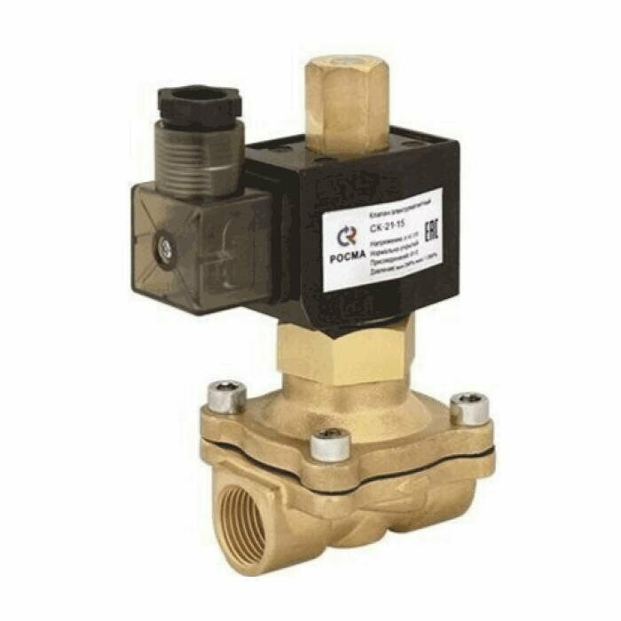 Клапан электромагнитный латунь НЗ СК-12 Ду 15 Ру7 G1/2" ВР с катушкой 24В 90С Росма 00000013040