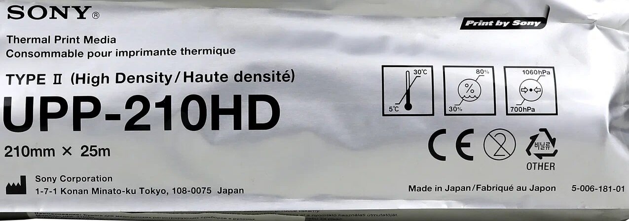Термобумага для УЗИ "SONY UPP-210HD", 210mm x 25m, 5шт, оригинал
