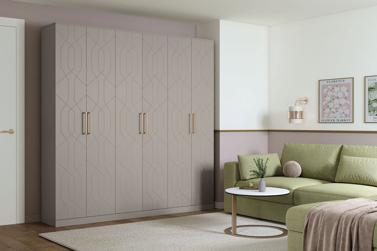 Шкаф распашной МебельЛэнд24 Дольче - 6 МДФ Кашемир 300x55x240 бежевый для одежды