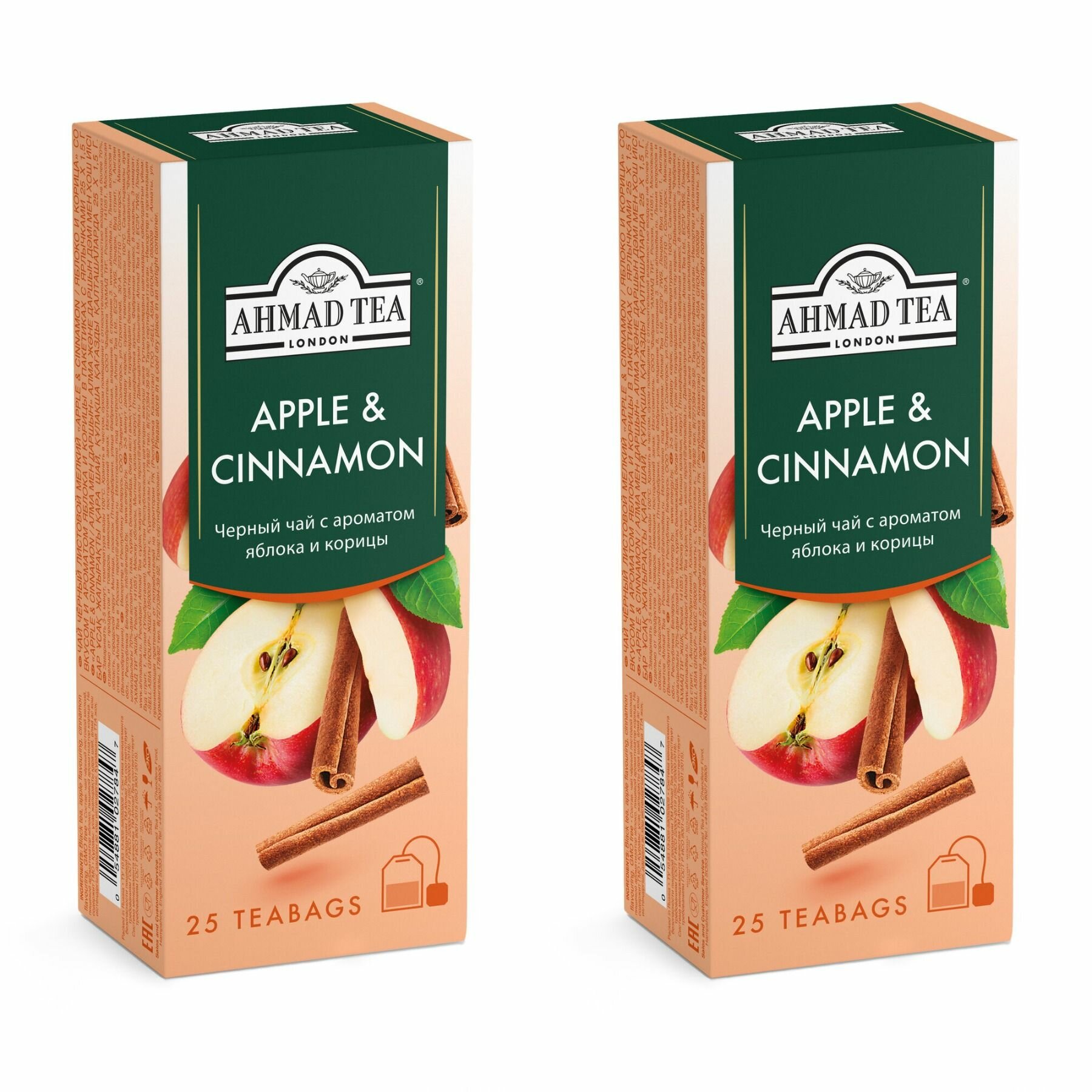 Ahmad Tea Чай в пакетиках Яблоко и Корица, черный, 25 пакетиков по 1,5 г, 2 уп