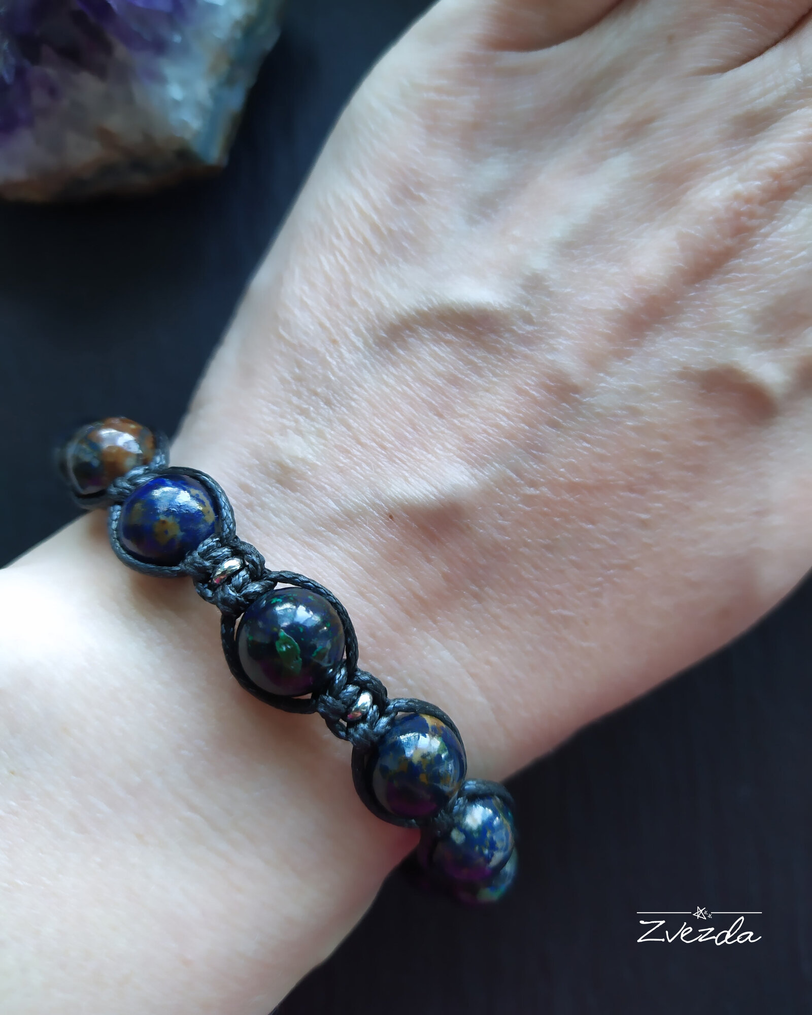 Плетеный браслет, азурмалахит, хризоколла, азурит