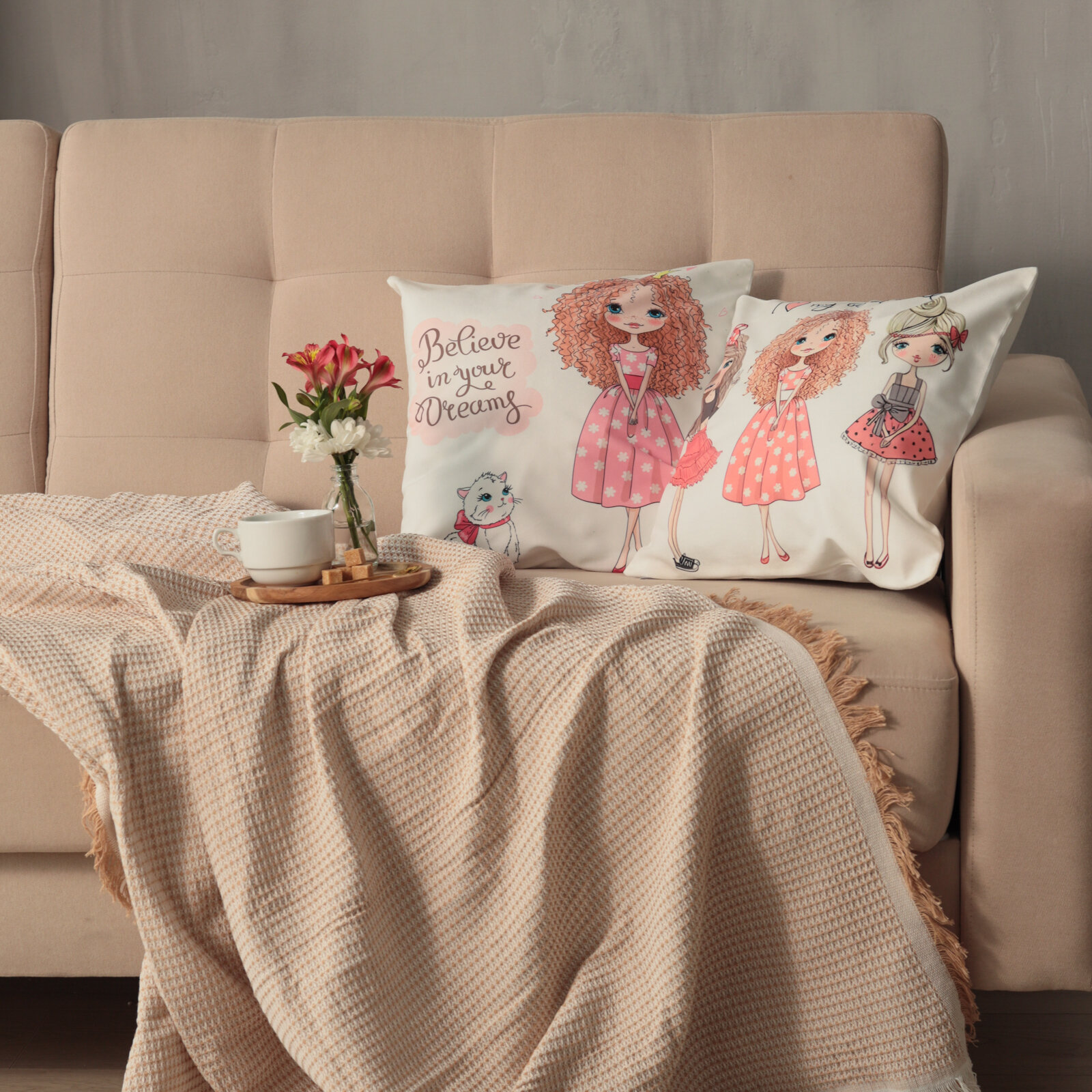 Наволочки декоративные 2 шт. «Этель» "Девичьи истории" 40 х 40 см, велюр