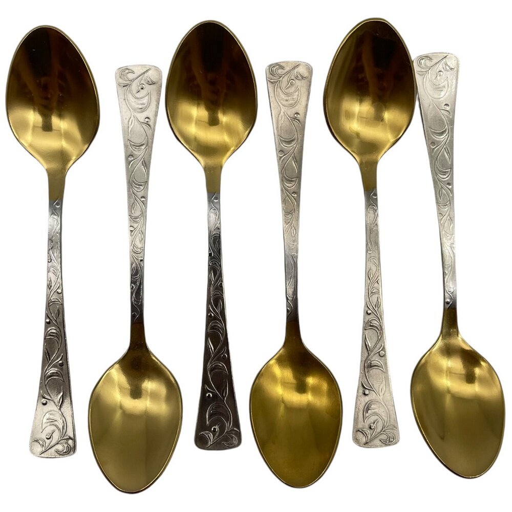 Ложка кофейная "Ягодка" (набор 6 шт), в упаковке, 11 см, нержавеющая сталь, 1970-1980 гг, СССР