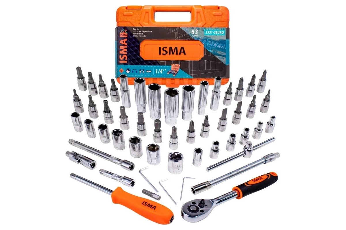 ISMA Набор головок шестигранных 1/4' глубокие 6-14 мм, 53 предмета 2531-5 EURO(51108)