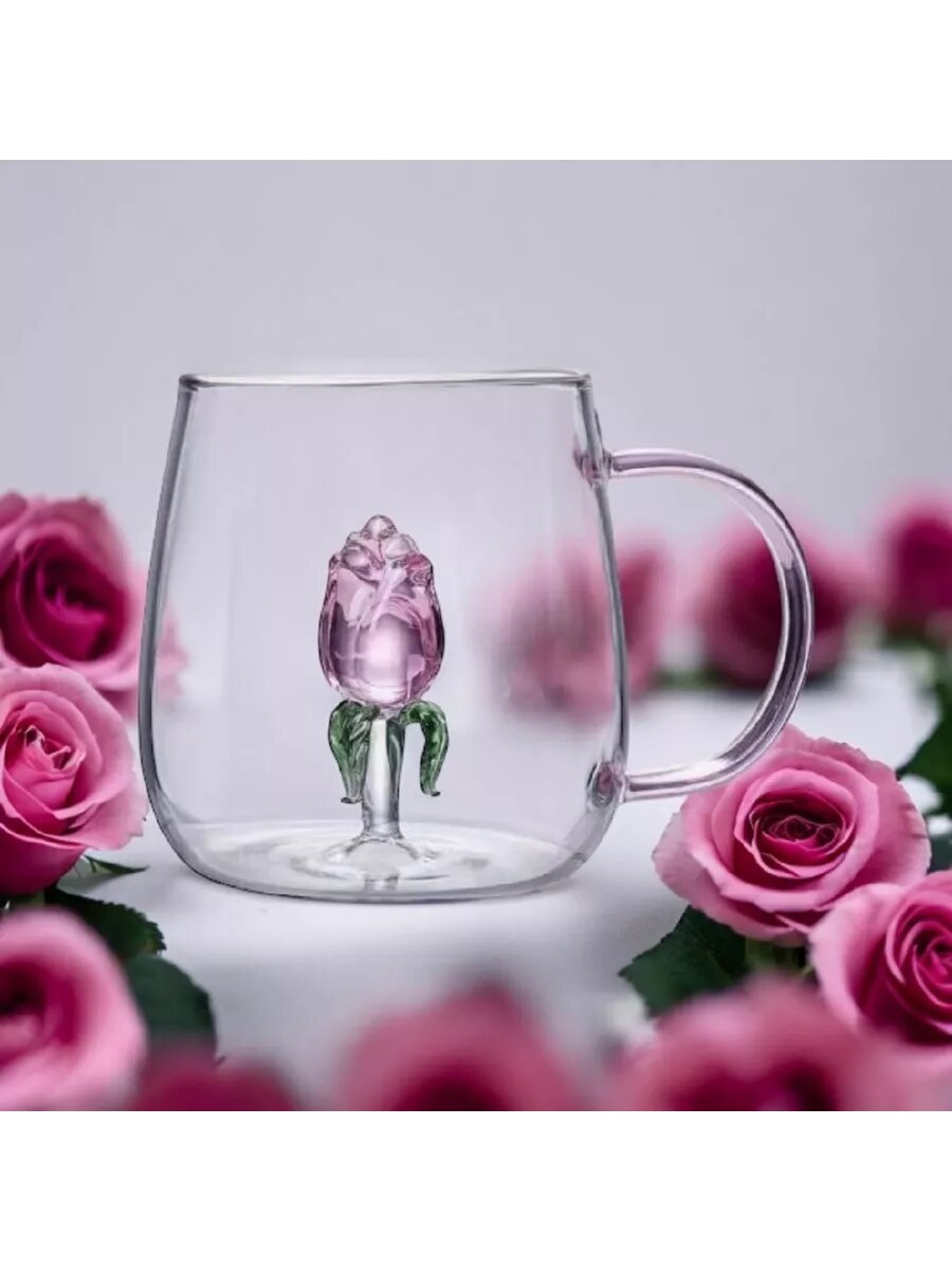 Кружка с фигуркой внутри (розовая роза) в подарок