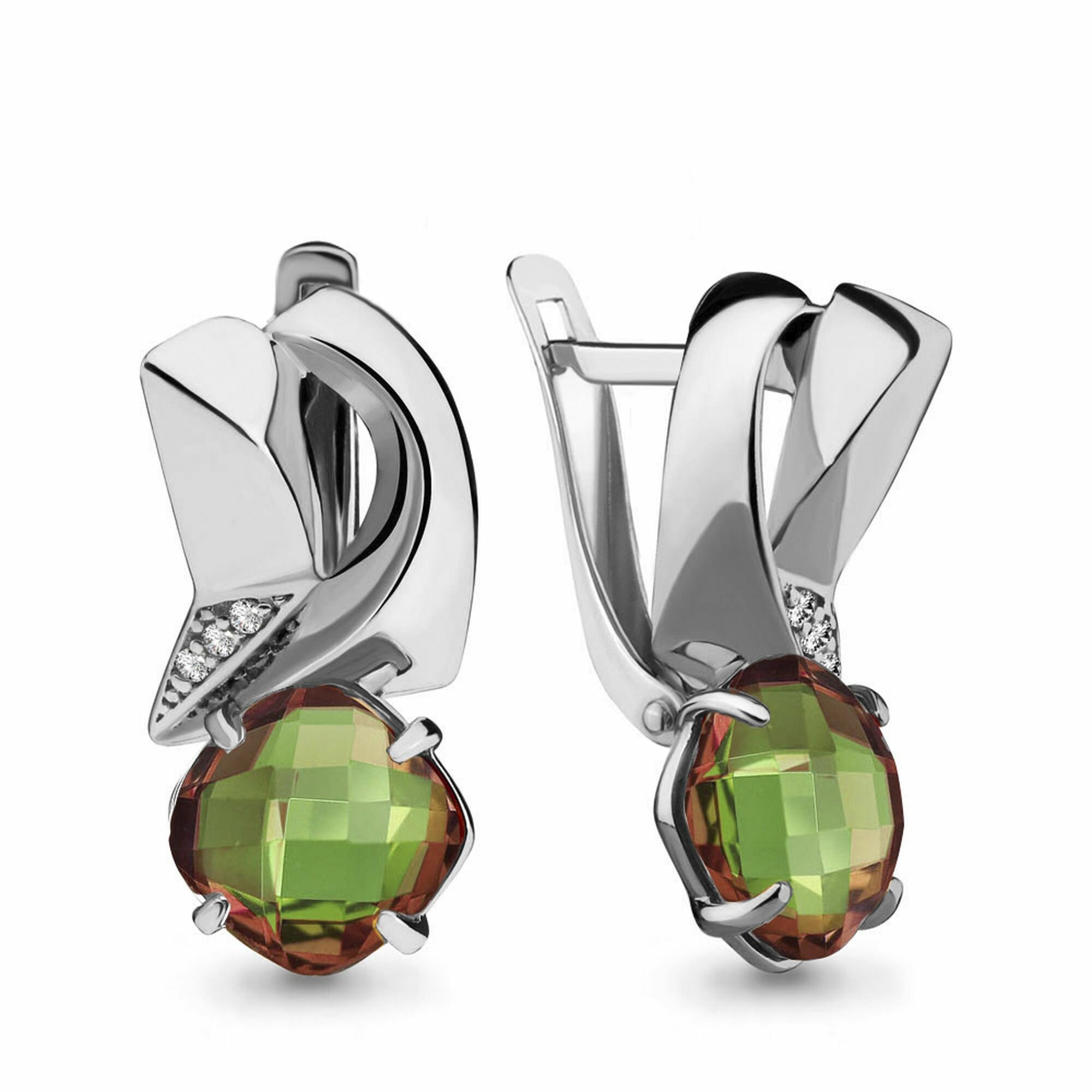 Серьги, серебро, 925 проба, родирование, султанит, фианит