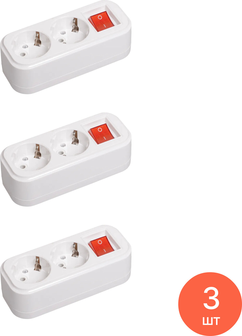 Блок розеток IEK / ИЭК Classic К02В, 2 гнезда 16А 3.5кВт 250В с заземляющими контактами и выключателем, белый KYP11-16-02-00-ZK / колодка электрическая для удлинителя (комплект из 3 шт)