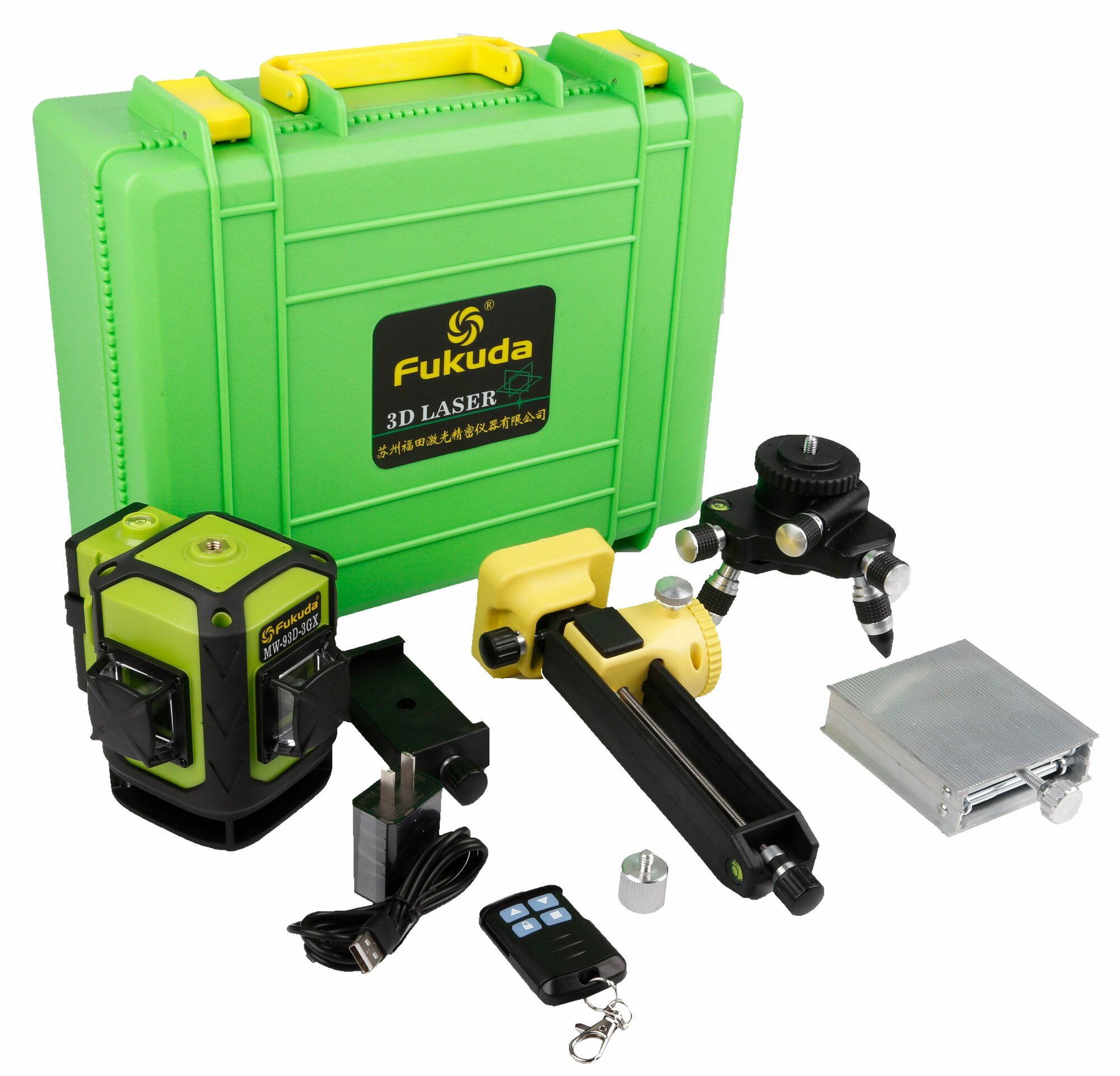 Лазерный нивелир Fukuda MW93D-3GX, линейный, точность самовыравнивания ±1мм/7м, зеленый луч