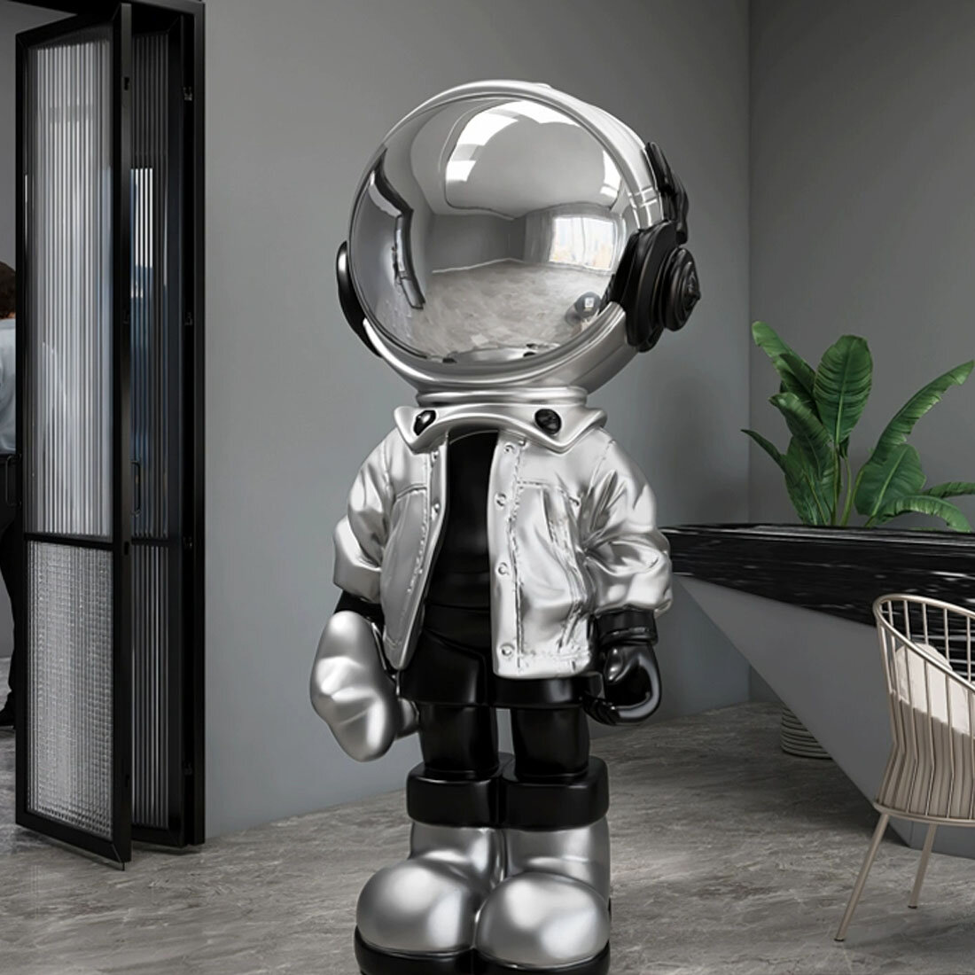 Интерьерная напольная фигура в виде астронавта Moonwalk (серебро, без постамента, 67х150 см)