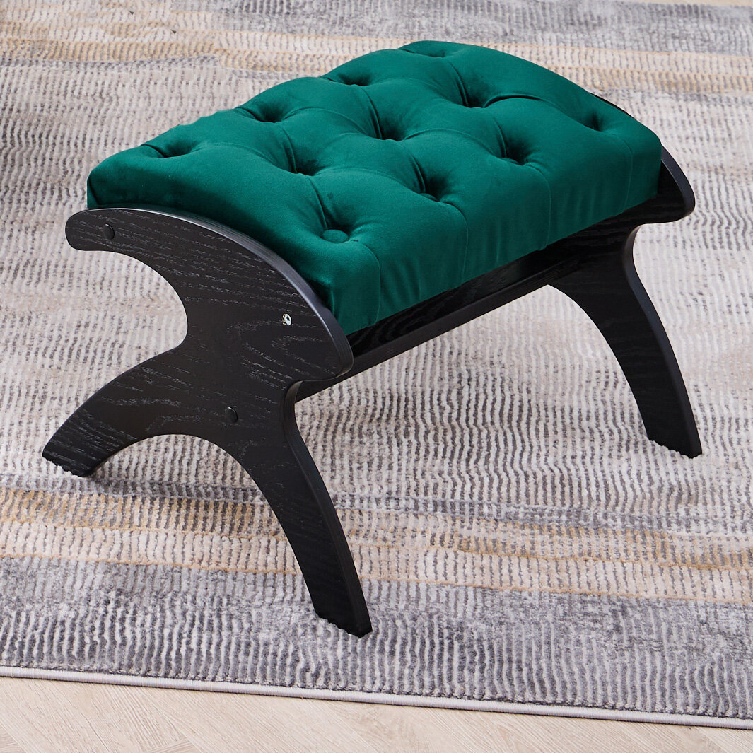 Банкетка для ног AVK Герцог, велюр, каретная стяжка, изумрудная/венге, 55х40х32 см