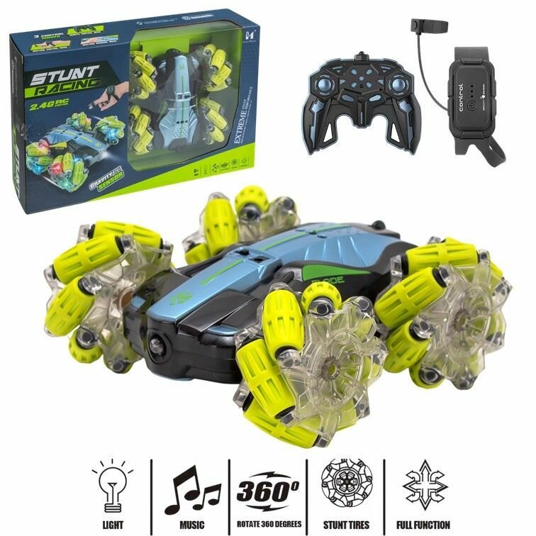 LH-C049-3 Машинка перевертыш на пульте управления; игрушка Вездеход на радиоуправлении для мальчиков; с управлением жестами руки зеленый