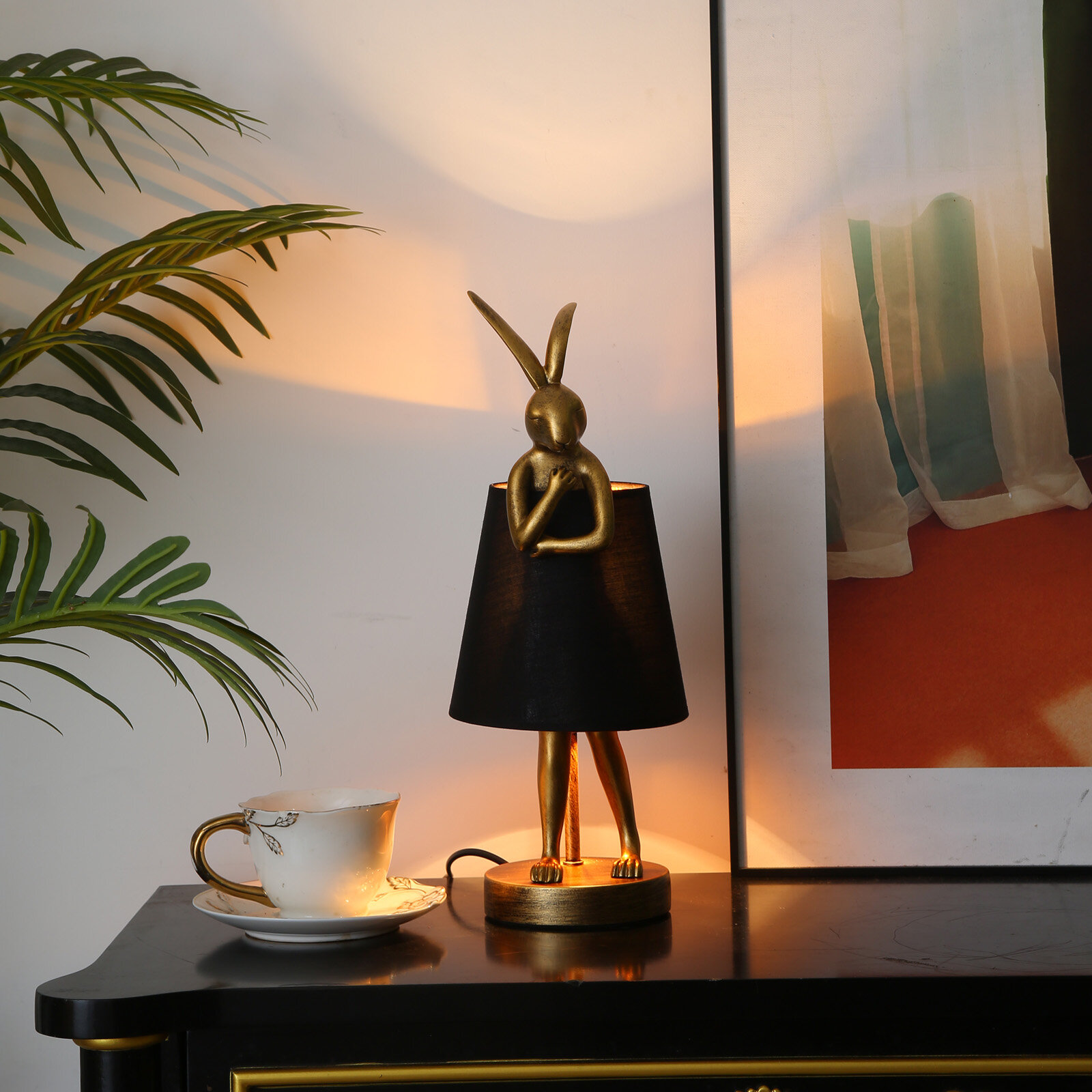 Светильник настольный светодиодный, H40cm настольные лампы с золотым кроликом из смолы, защита глаз для домашнего декора, прикроватное освещение для офиса и кабинета