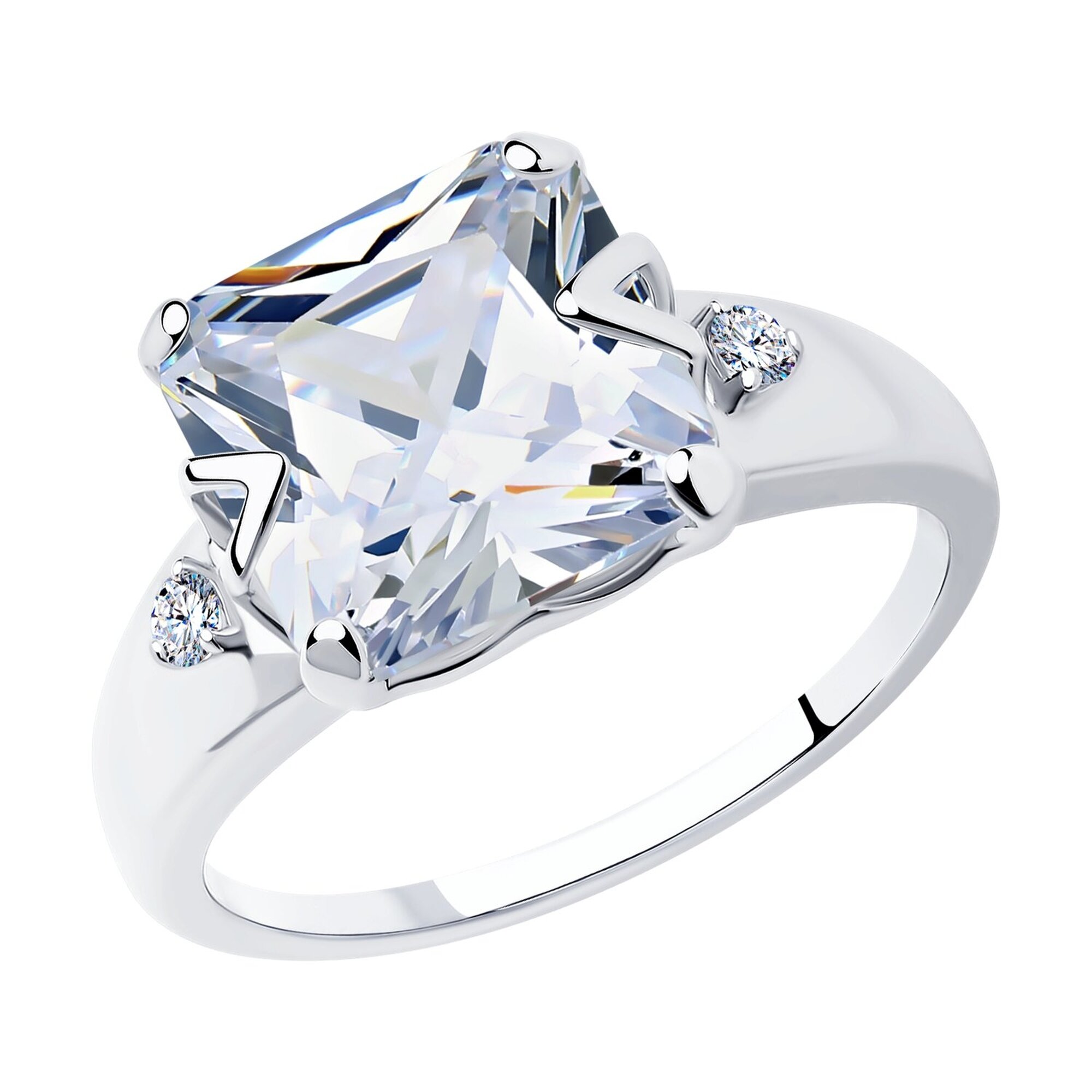 Кольцо, серебро, 925 проба, родирование, фианит