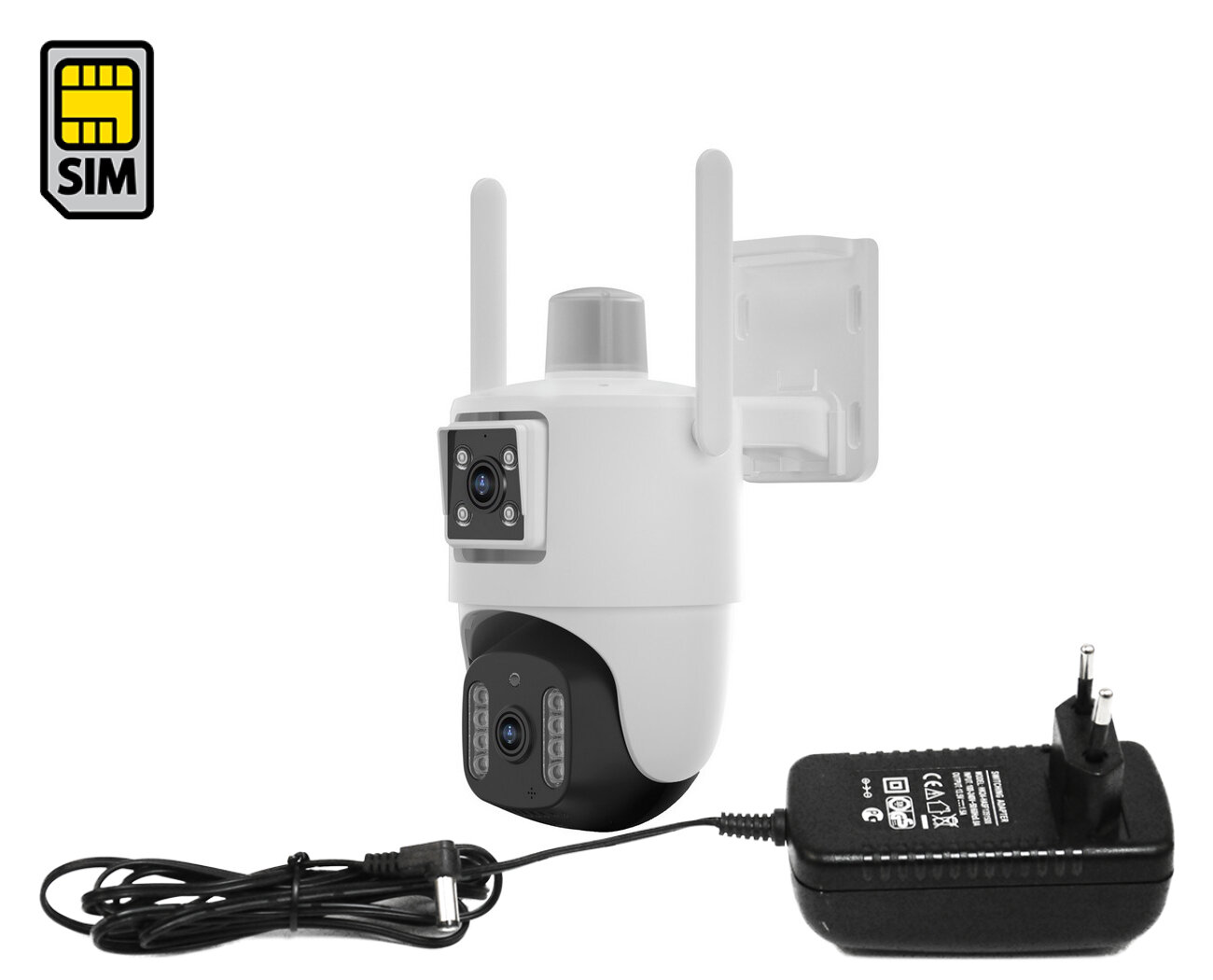 Уличная поворотная 4G IP-камера JMC-83-4G-GH (2Mp) с двумя объективами 2Mp+2Mp, с видеоаналитикой для определения силуэта человека. Запись на SD.