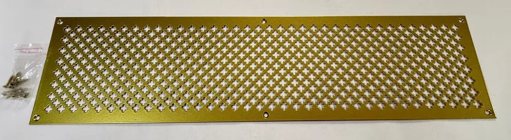 Решетка плоская оцинкованная, габарит 600х150мм, перфорация Цветок 10мм, цвет Золото