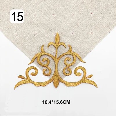Вышитая аппликация золотистая, 10.4*15.6см, Цвет: 15