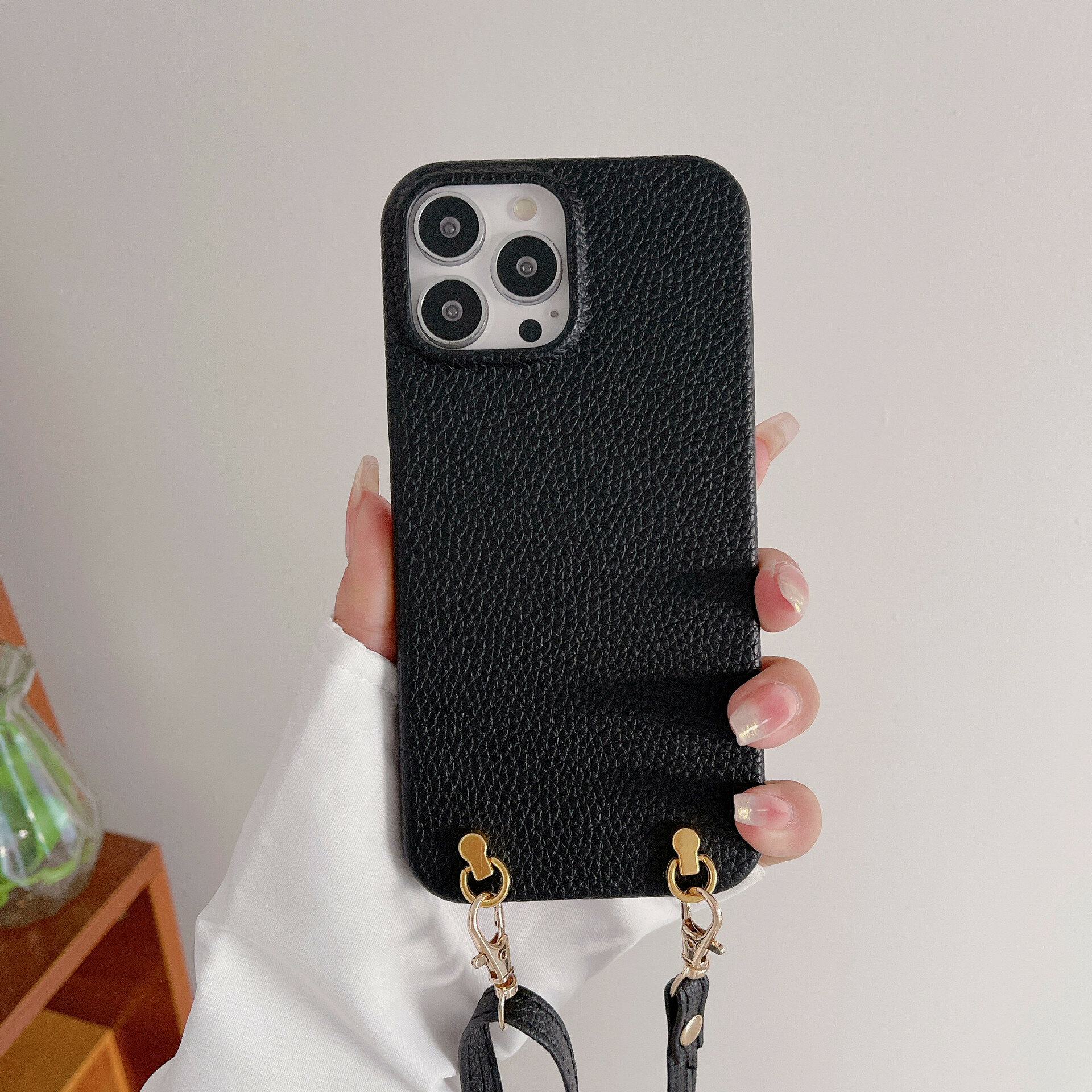 Чехол-сумка suteni 398, для iPhone 13, PU+PC, с кожаной веревкой, черный