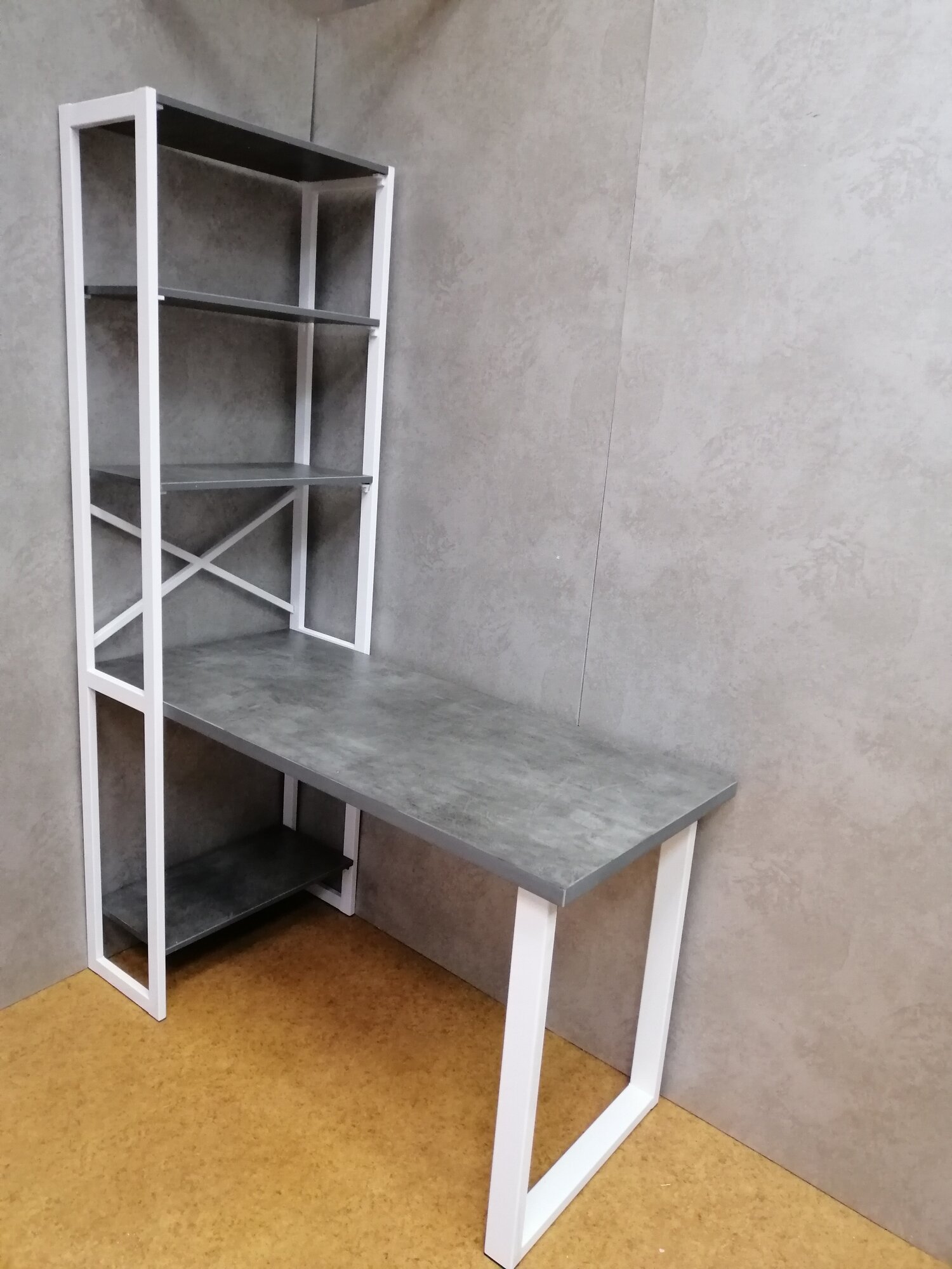 Стол-стеллаж "Белый Камень темный", компьютерный, ЛДСП, цвет белый