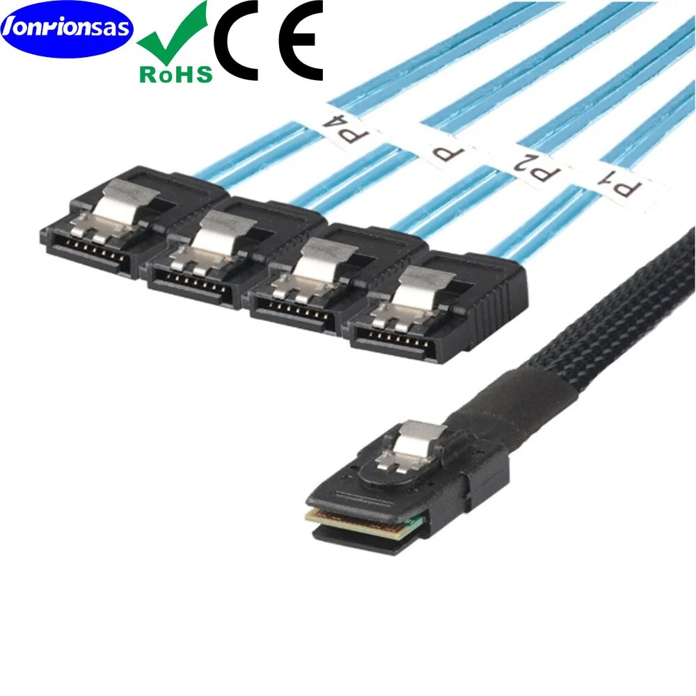 Lonrionsas МиниSAS 36Pin SFF8087 to 7Pin SATA кабель белый 0.5м/1м 1 м, 8087-4SATA