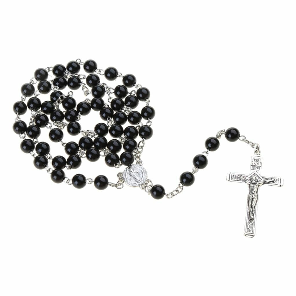 Цепочка религиозных ретро черных четок с крестом, христианская молитвенная церемония, католическое ожерелье для мужчин и женщин