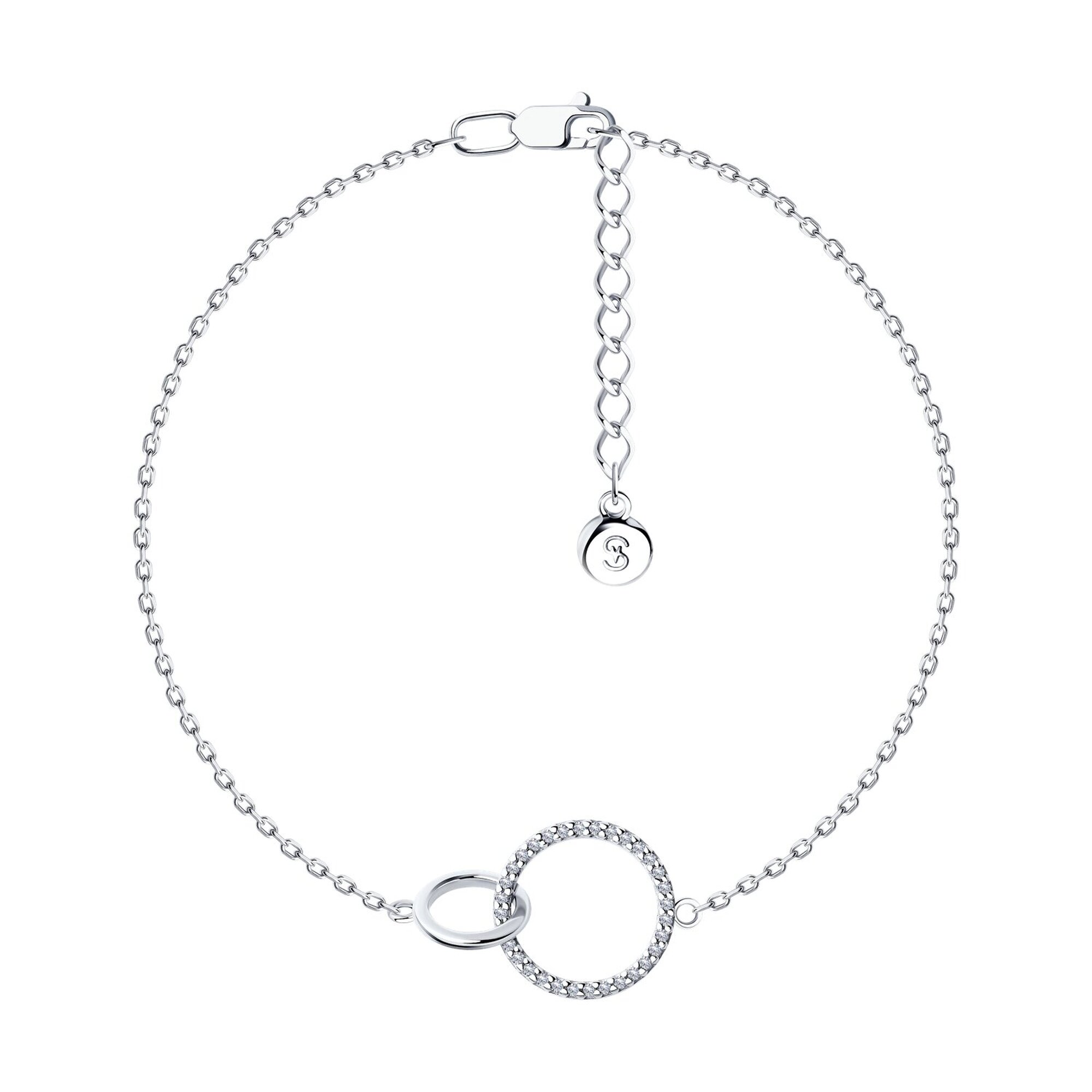 Браслет, серебро, 925 проба, родирование, фианит