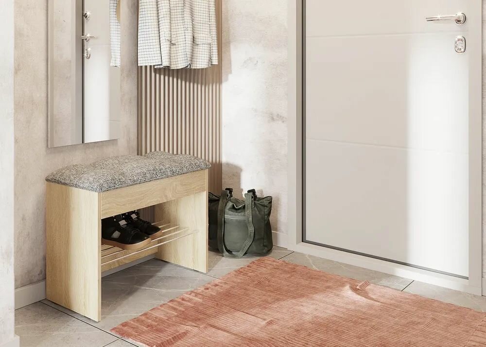 Тумба для обуви Лина , цвет Дуб Сонома светлый,60х32х47 см с мягким сиденьем