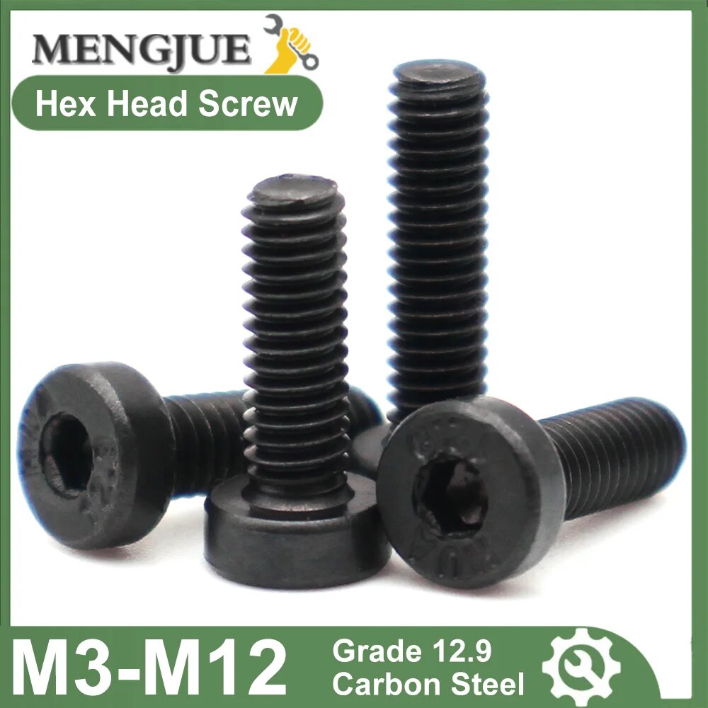 Grade 12.9 Black Carbon Steel M3 M4 M5 M6 M8 M10 M12 Ultra-Thin Low Profile Hex Hexagon Socket Head Cap Screws Bolt DIN7984