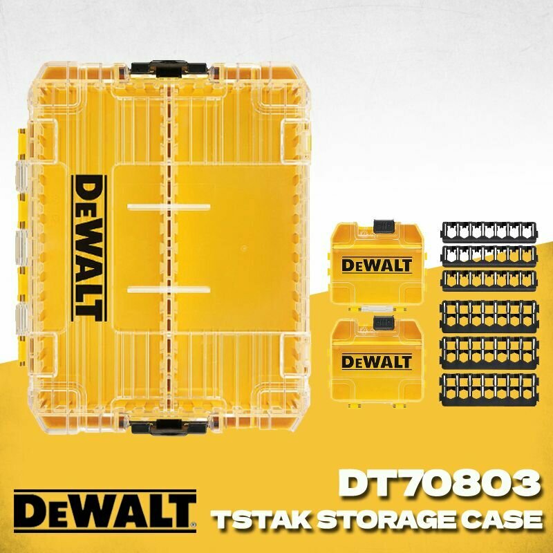 DEWALT DT70803 TSTAK Набор инструментов Прозрачная крышка боковой замок удобный для подключения небольших инструментов и аксессуаров съемный отсек