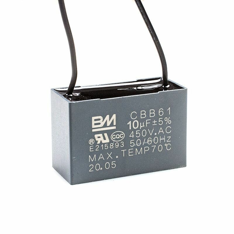 Конденсатор пусковой BM CBB61 10 мкФ 450 В с проводами (1 штука)