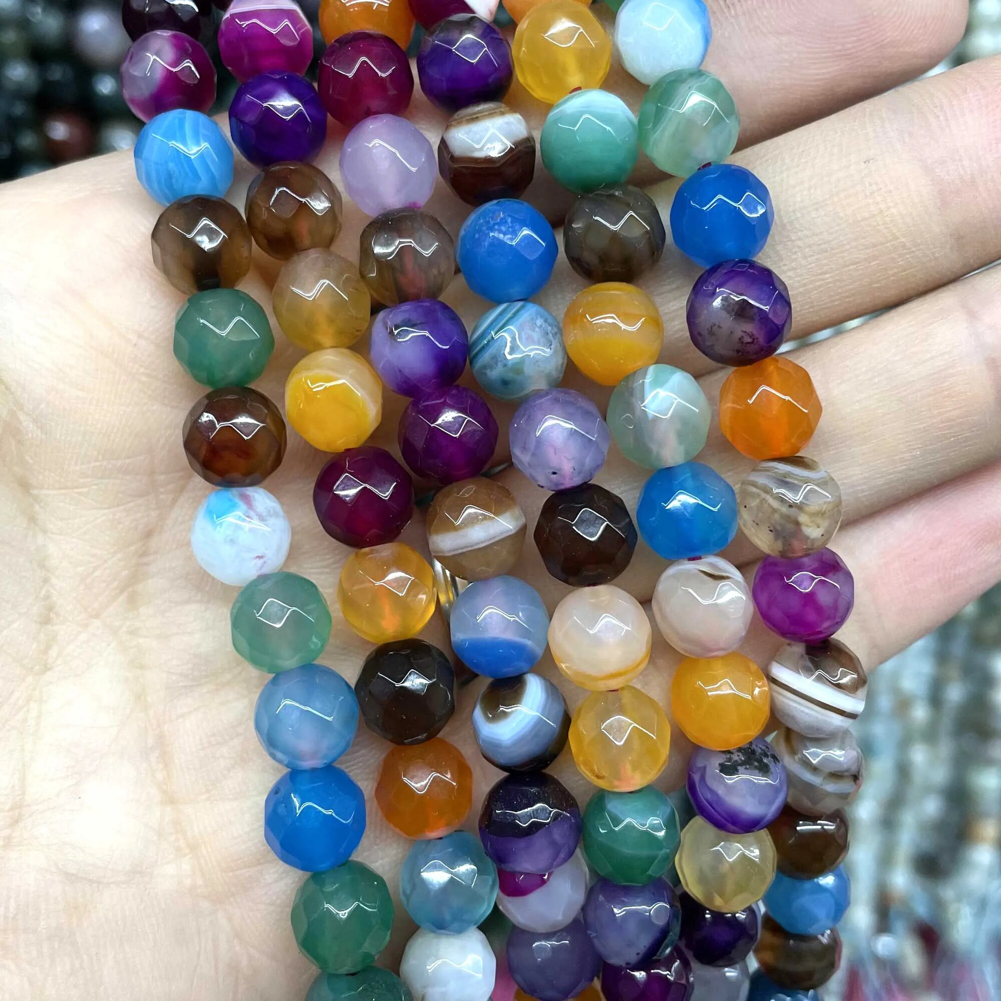 Бусины из амазонита, агатa, яшмы и хрусталя 4/6/8/10 мм SYSRXLR 10mm 35pcs beads, Colorful stripe