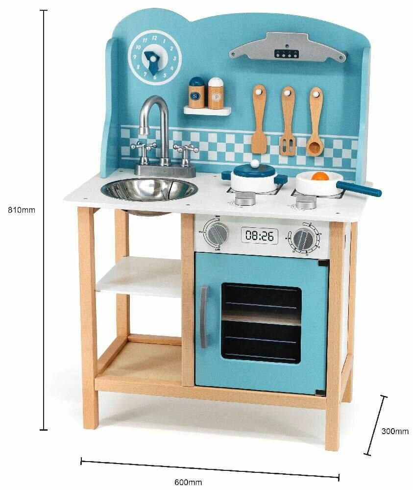 Игровая кухня Polar B Голубая, 91х60х30 см, с часами, мойка, плита, духовка, полочки, в коробке