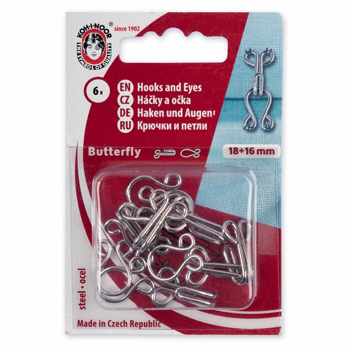 Плательные крючки KOH-I-NOOR Под никель, 18х9 мм, 6 шт, в блистере (30 (6005 №2/0))