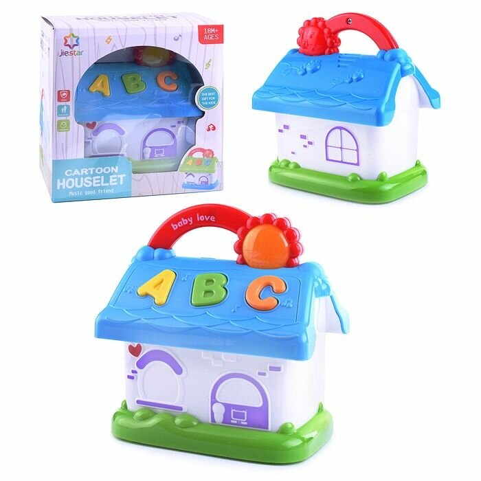 Домик развивающий Oubaoloon "Cartoon Houselet" 12х8,5х13 см, звук, пластик, в коробке (25837E)