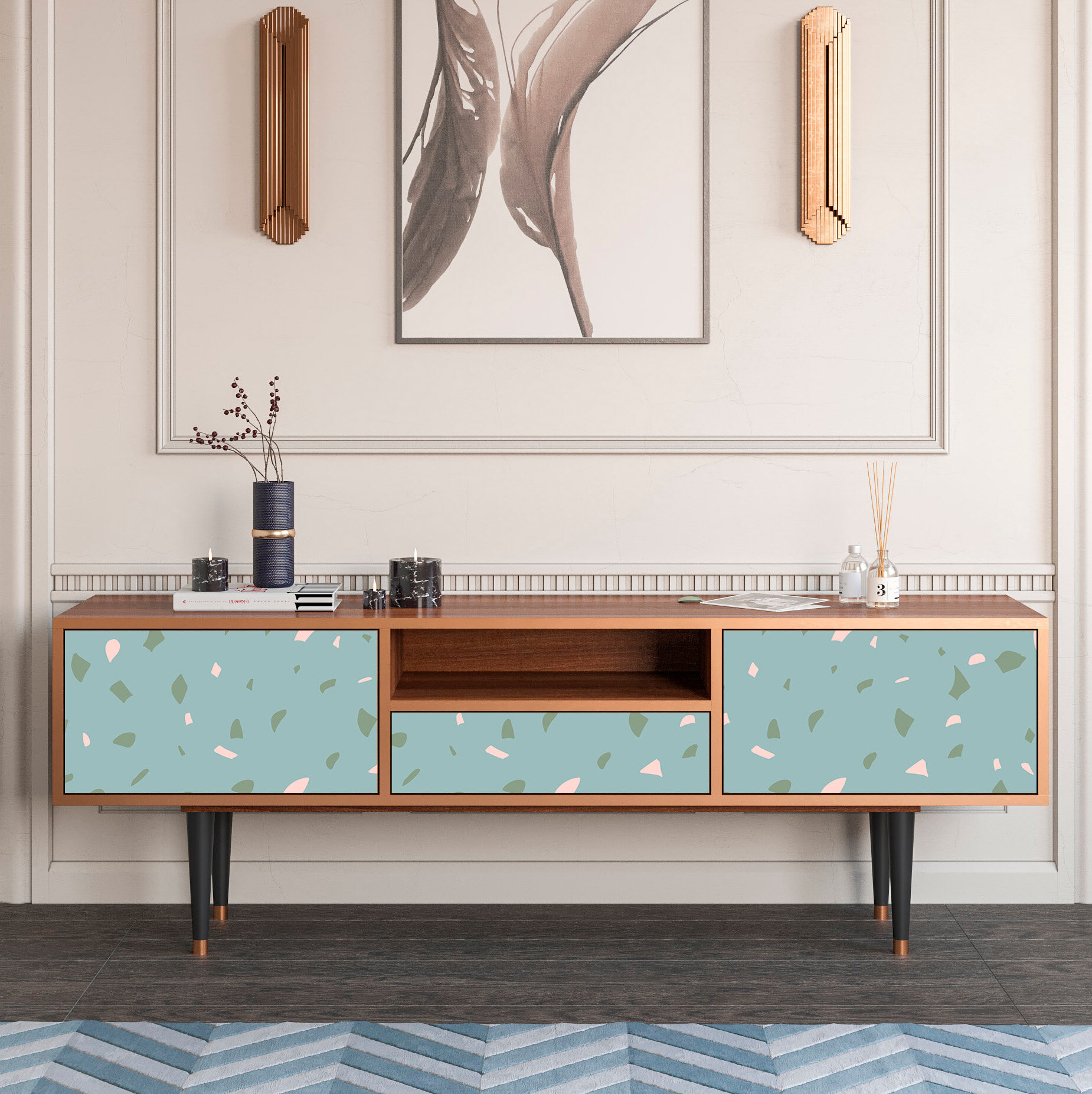 ТВ-Тумба - STORYZ - T6 Blue Drops, Размер - 170 x 69 x 41 см, Цвет корпуса - , Орех