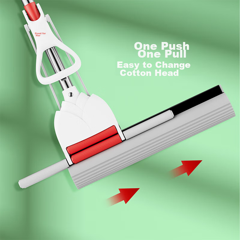 Haoyufu Fourth Generation 27cm Sponge Mop, Household Absorbent Floor Mop, Lazy No-Hand Washing, Sea Sponge Floor Mop, 2 Heads Included