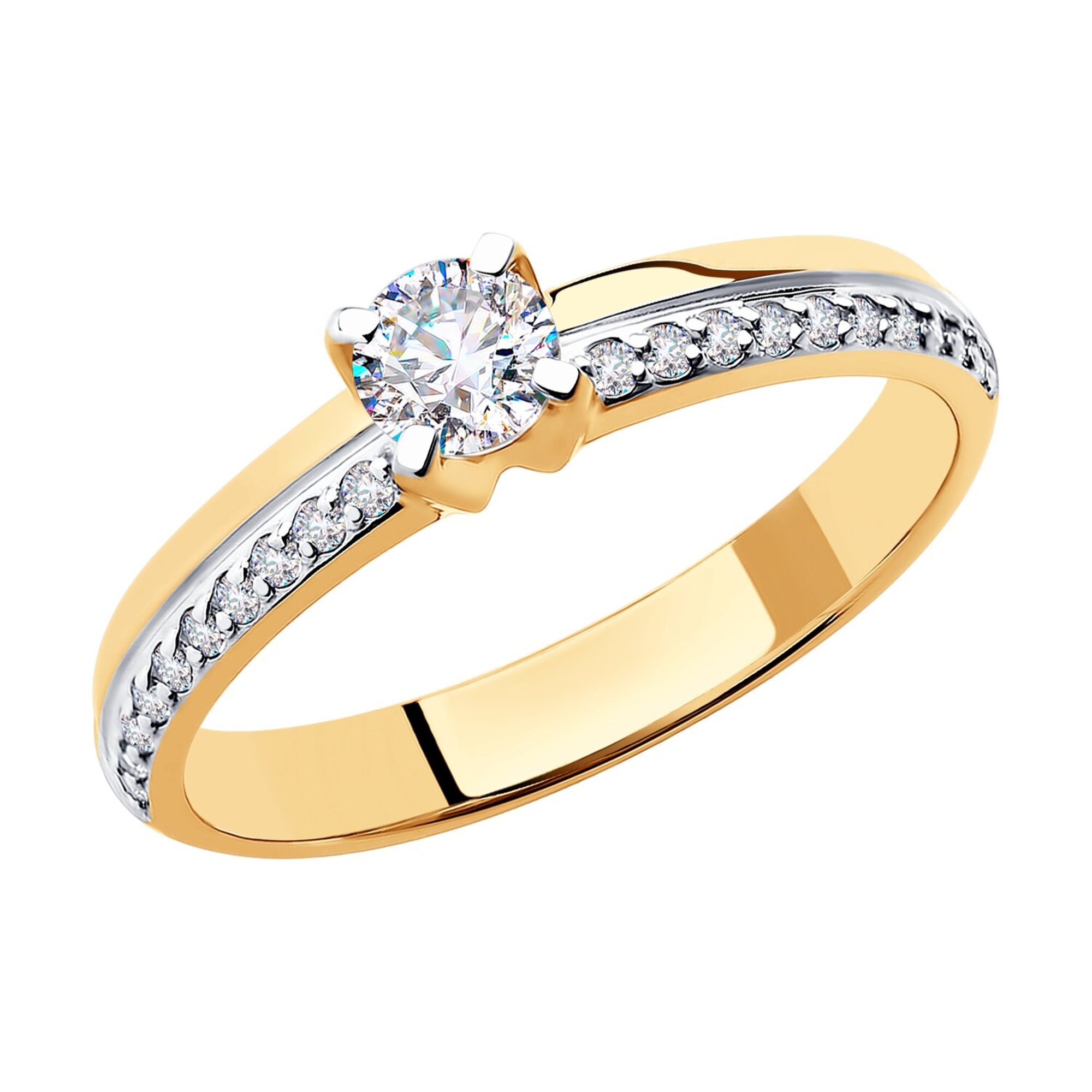 Кольцо помолвочное, красное золото, 585 проба, фианит