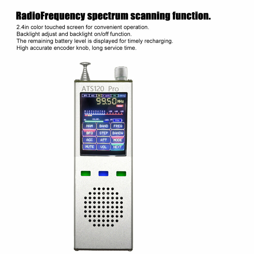 Портативный SDR-приемник ATS120pro, FM/SSB/AM/LSB, полный диапазон, с сенсорным экраном.