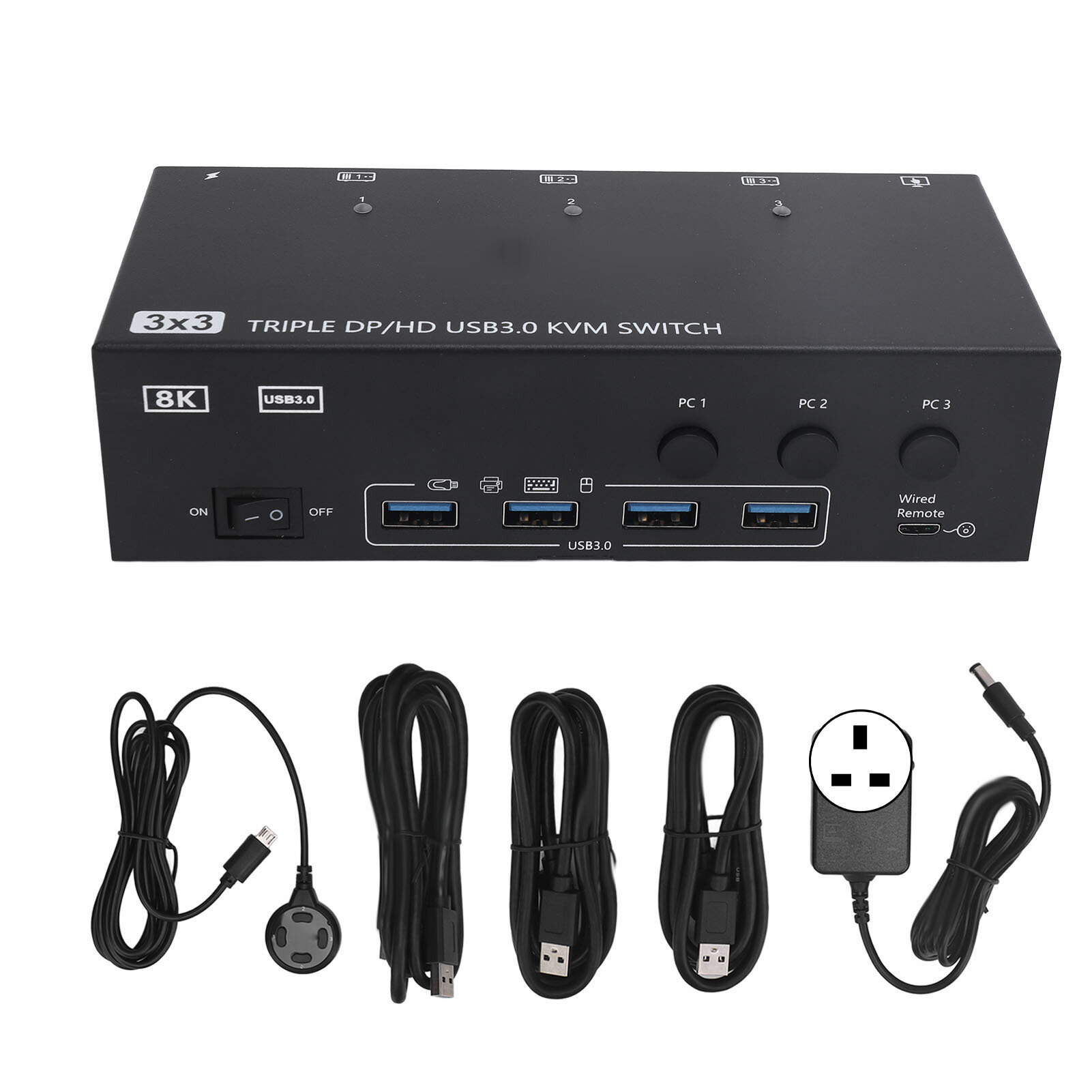 DisplayPort HD USB3.0 KVM-переключатель 8K при 60 Гц 4K при 144 Гц KVM-переключатель для 3 компьютеров Совместное использование 3 дисплеев 4 USB-устройств