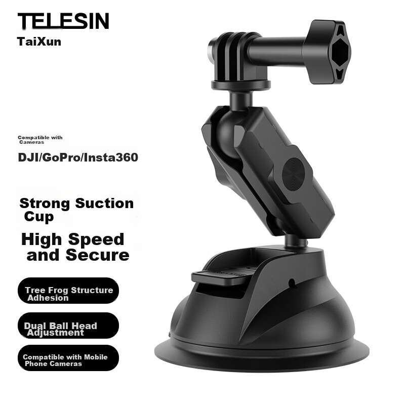 TELESIN Compatible Suction Cup Mount for GoPro, DJI Action 3/4/5 Pro, Insta360 Action Camera, Car Mount, And Automotive Shooting Fixed Bracket